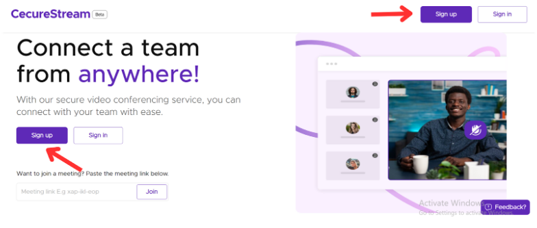 Cecure stream landing Page